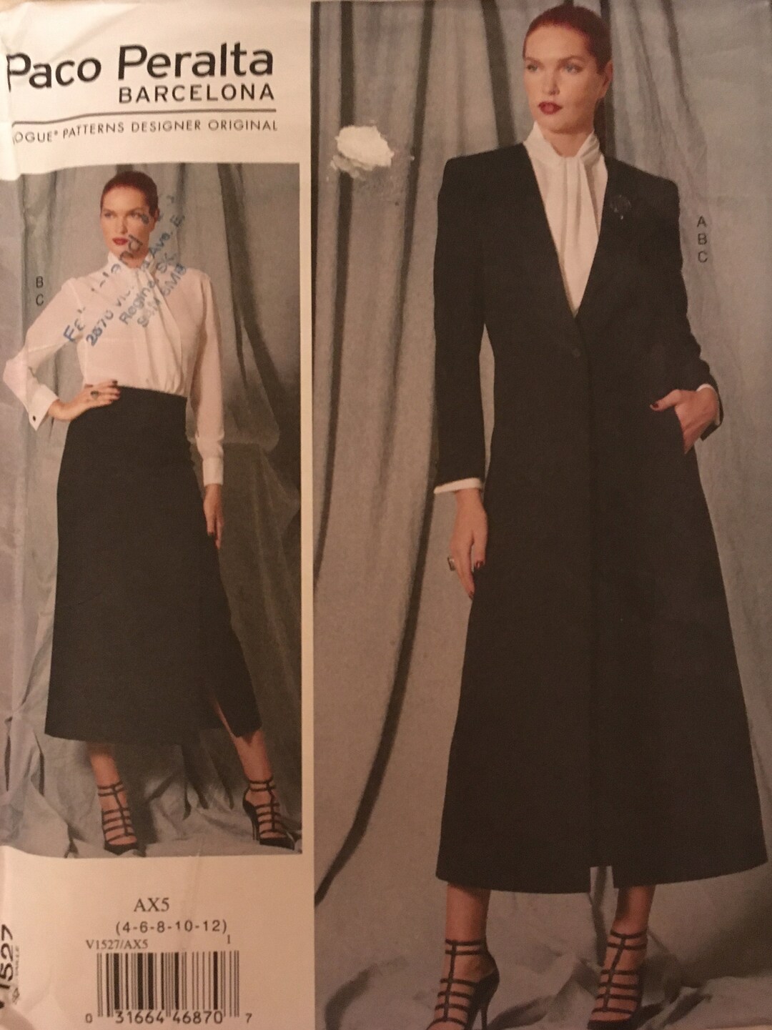 Uncut and Factory Folded Vogue 1527, Paco Peralta Barcelona, Misses' Jacket, Blouse and Skirt ...