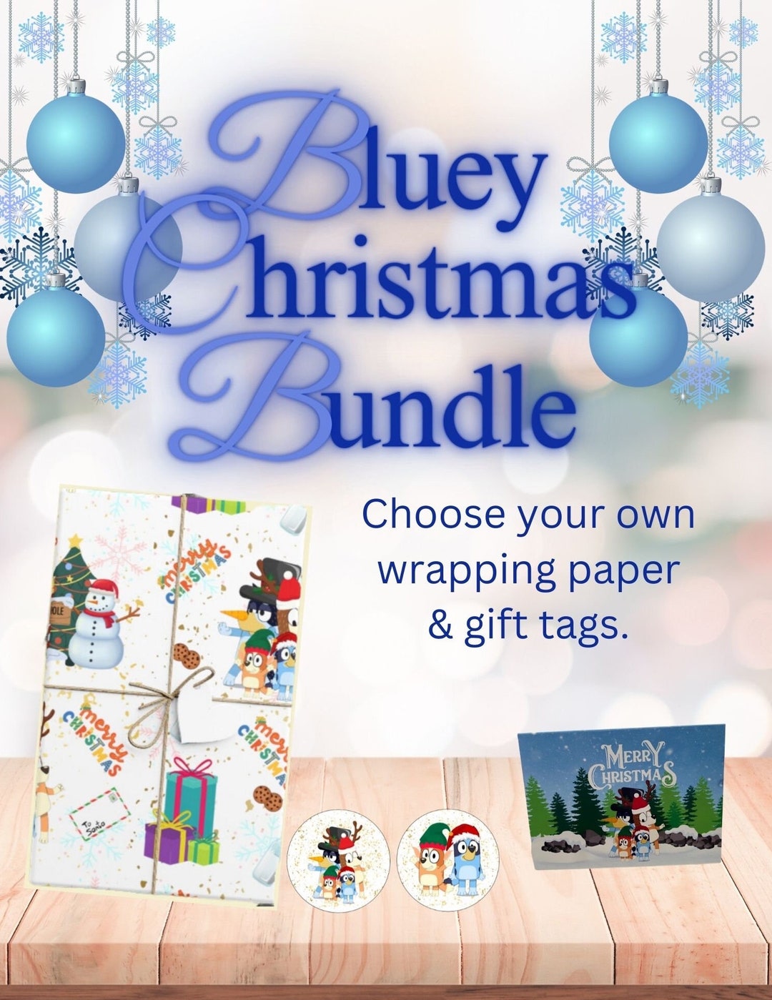Bluey Wrapping Paper Bluey Gift Tag and Bluey Christmas Card - Etsy