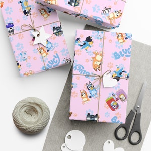 Bluey Wrapping Paper in Pink, Bluey Party Favors, Bluey Birthday, Bluey ...