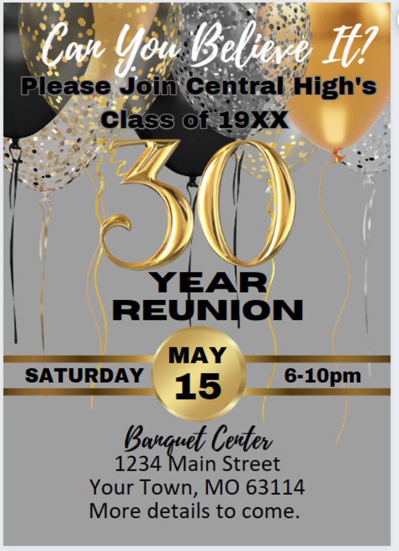 Class Reunion Invitations, 50 Year Class Reunion, Editable, 5x7in, 3 ...