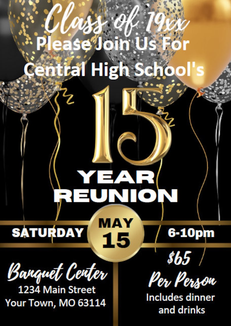 High School Reunion Invitation Template Editable Choose Your Year 5x7in ...