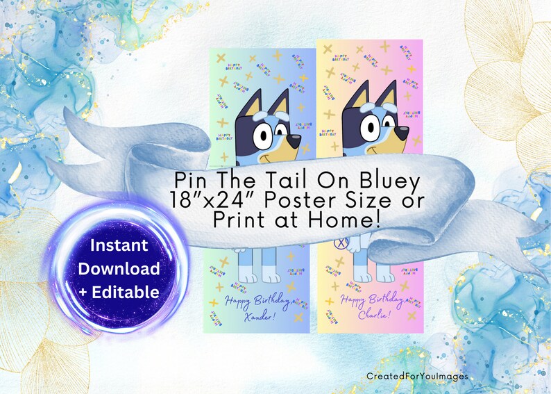 Fije la cola en Bluey, fiesta de cumpleaños de Bluey, descarga digital ...