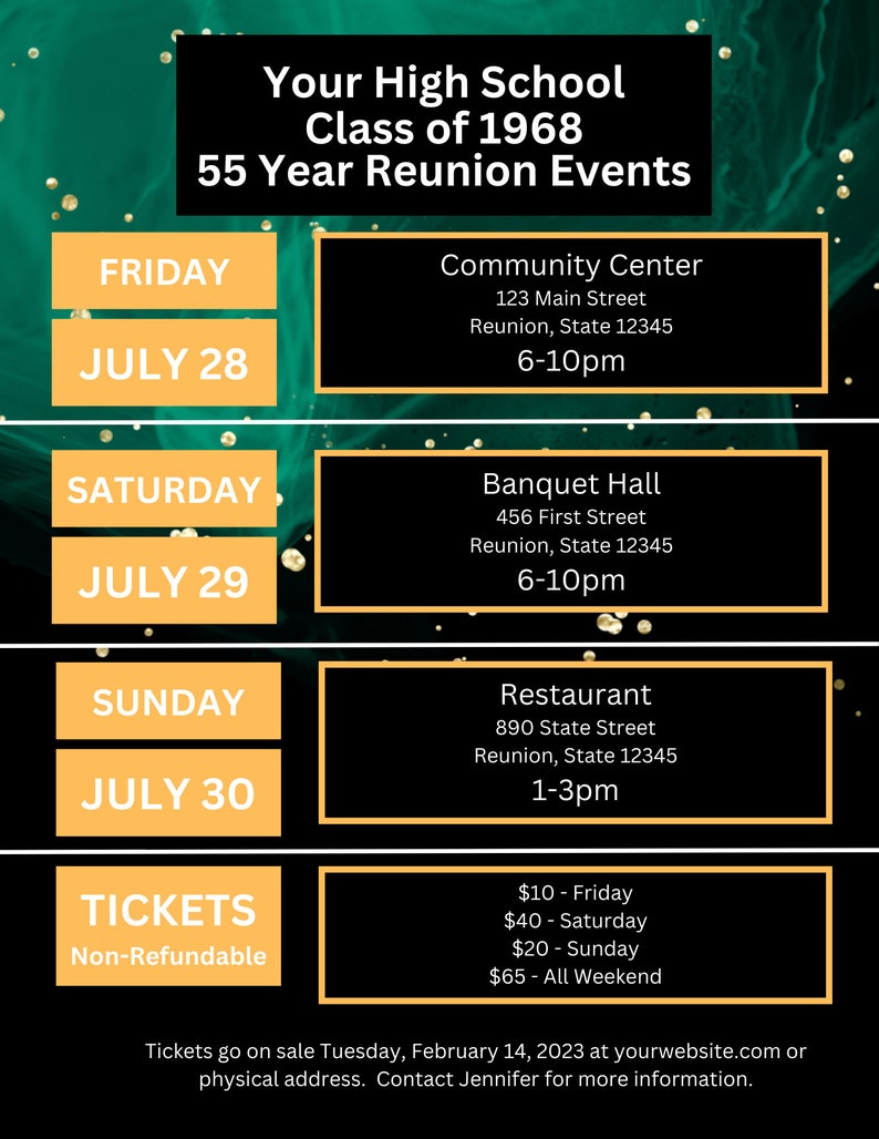 Weekend Itinerary Template, School or Family Reunion, Digital Download ...