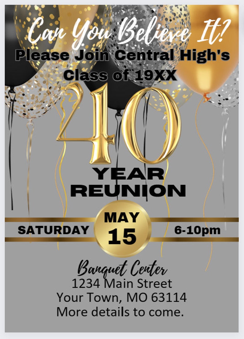 Reunion Invitation, 40 Year High School Reunion Invitation, Editable ...