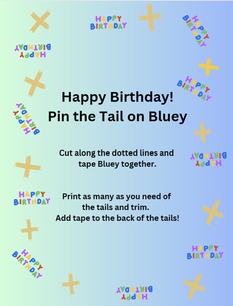 Bluey Birthday Party, Pin the Tail on Bluey, Birthday Decorations ...
