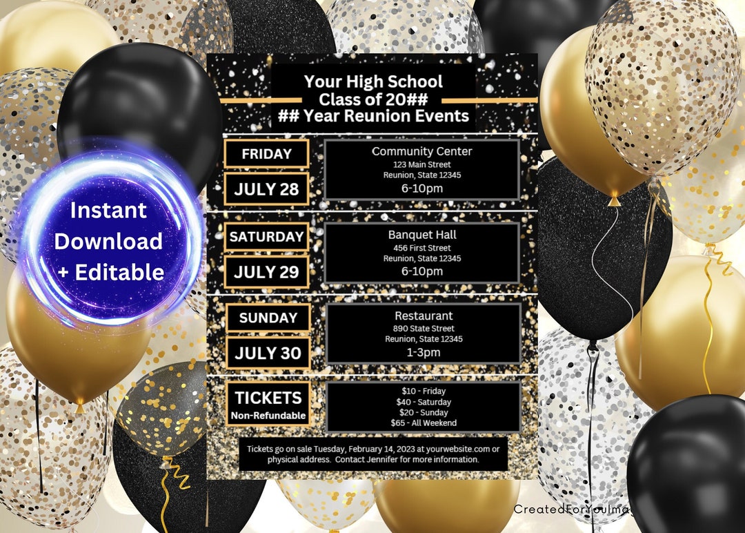 Reunion Invitation Editable Weekend Itinerary Template School or Family ...