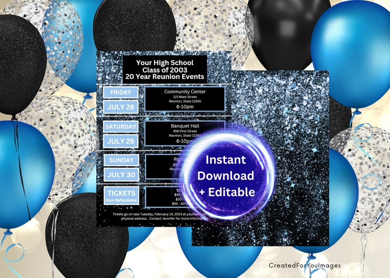 High School Reunion Weekend Itinerary Template, Class Reunion, Family ...