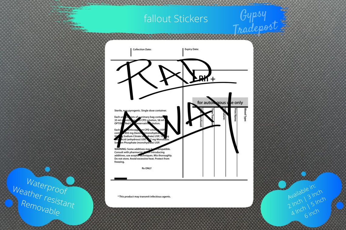 Fallout Stickers: Rad Away Label Water bottle Sticker | Etsy