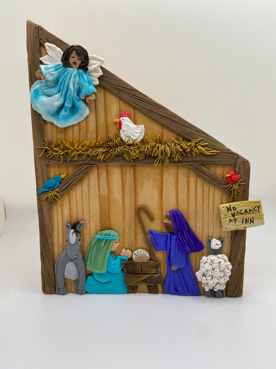 Clay Nativity on Cedar - Etsy