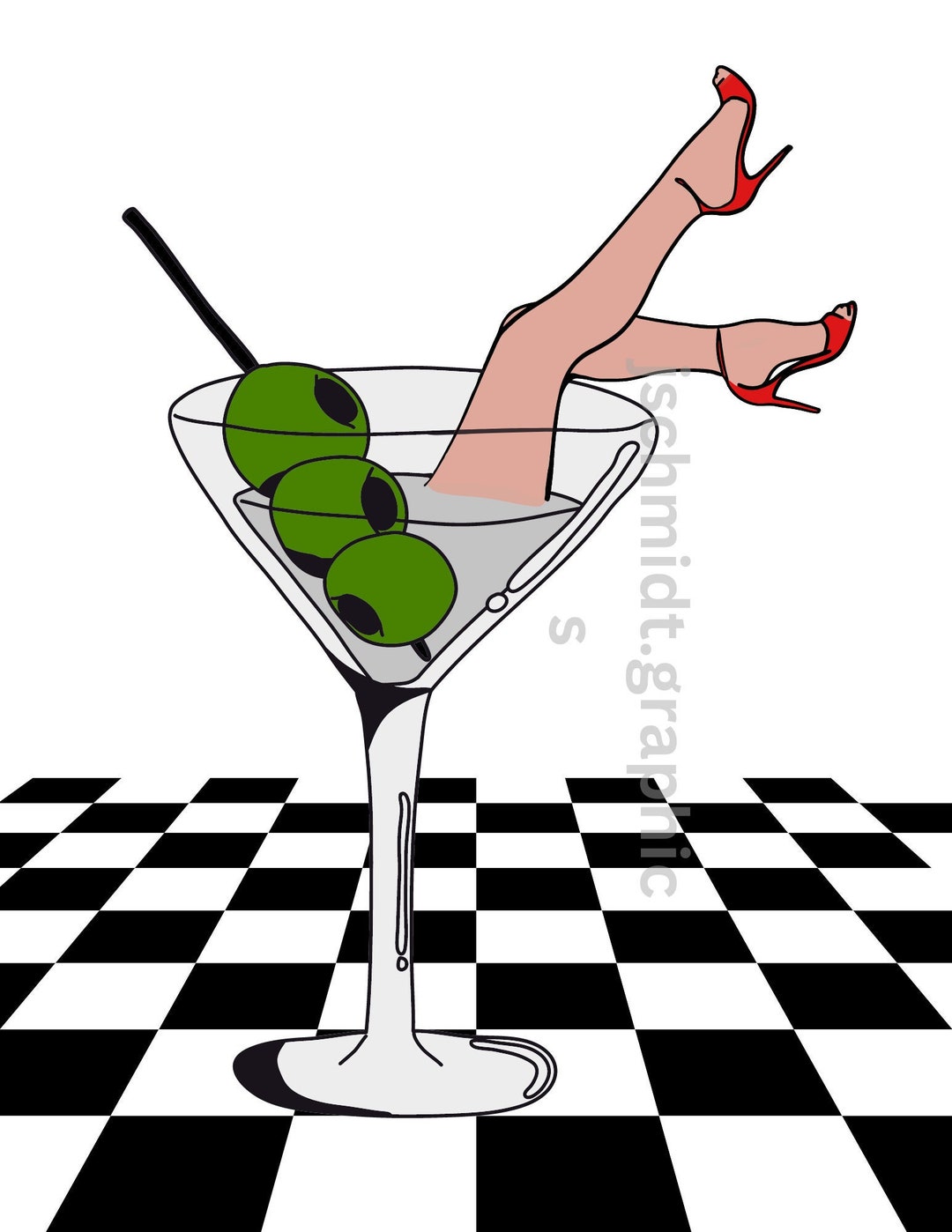 DIGITAL DOWNLOAD - Checkered Martini With Red Heels - Etsy