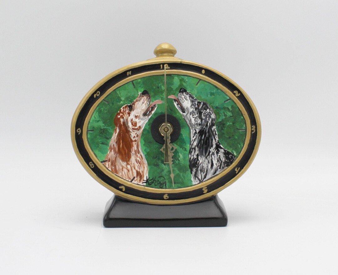 English Setter Clock Belton Hand-painted Sporting Dog Art Mantel Table ...