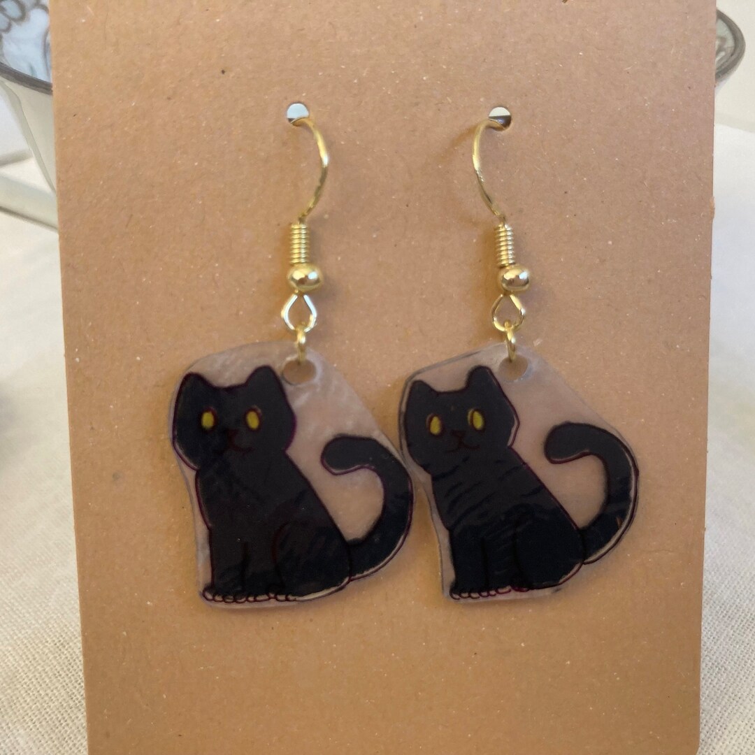 Black Cat Halloween Shrinky Dink Earrings - Etsy