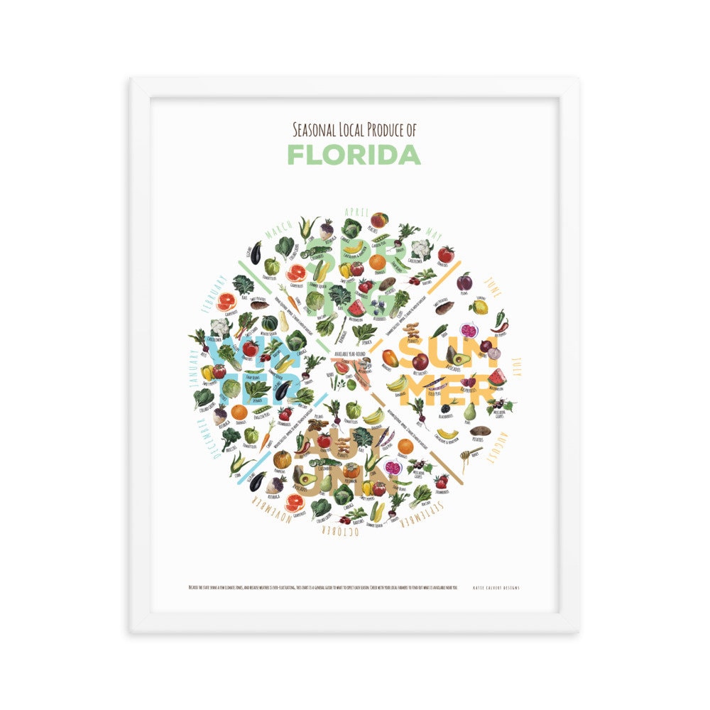 FLORIDA Seasonal Produce Chart framed or Unframed in Various - Etsy
