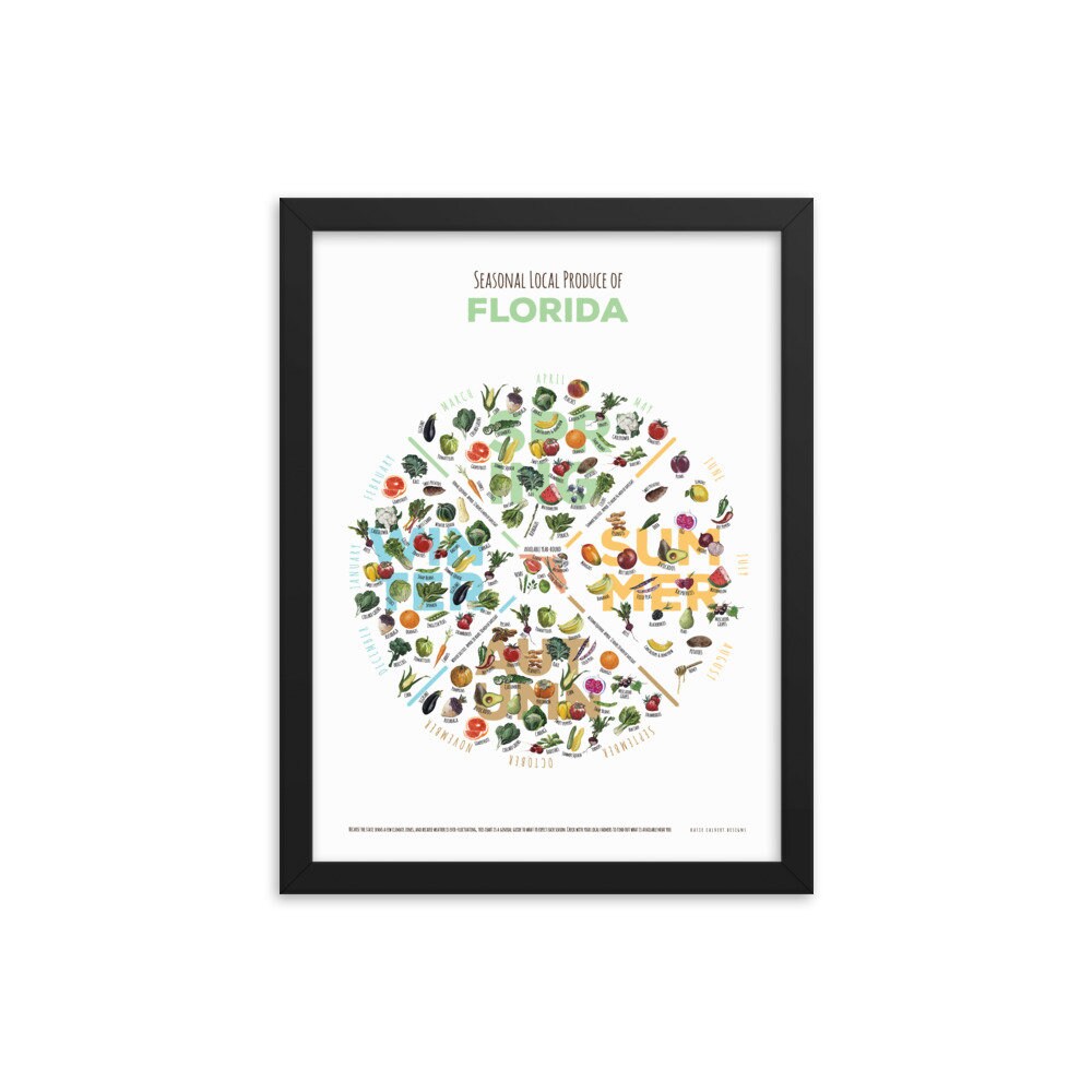 FLORIDA Seasonal Produce Chart framed or Unframed in Various - Etsy