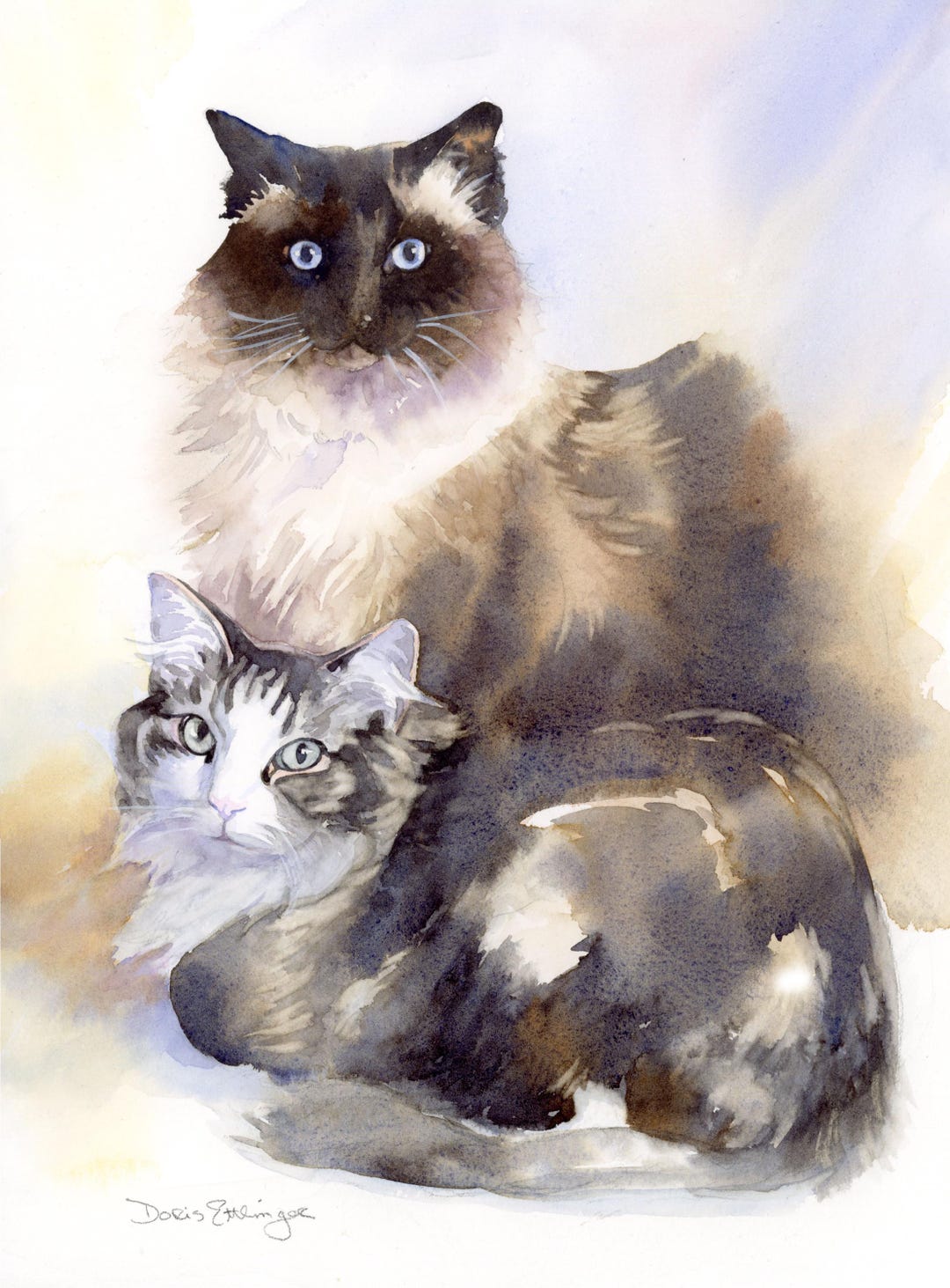 Custom Double Cat Portrait - Etsy