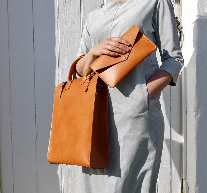 Tote With Removable Pouch English Tan Vegetable Tanned - Etsy