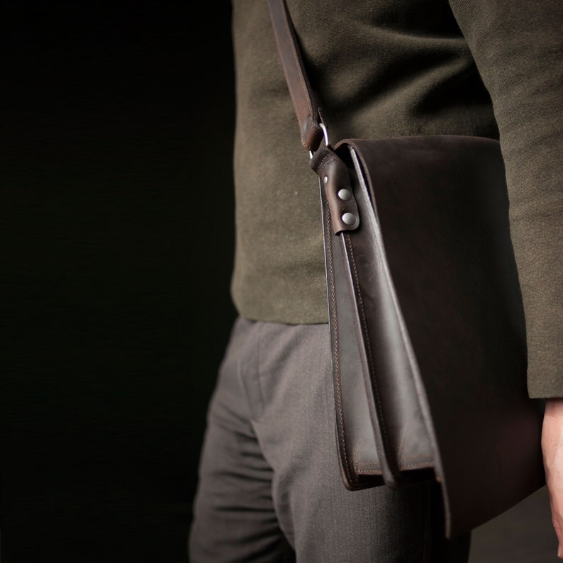 Mens Pull-up Leather Messenger Bag/laptop Bag, Dark Brown - Etsy
