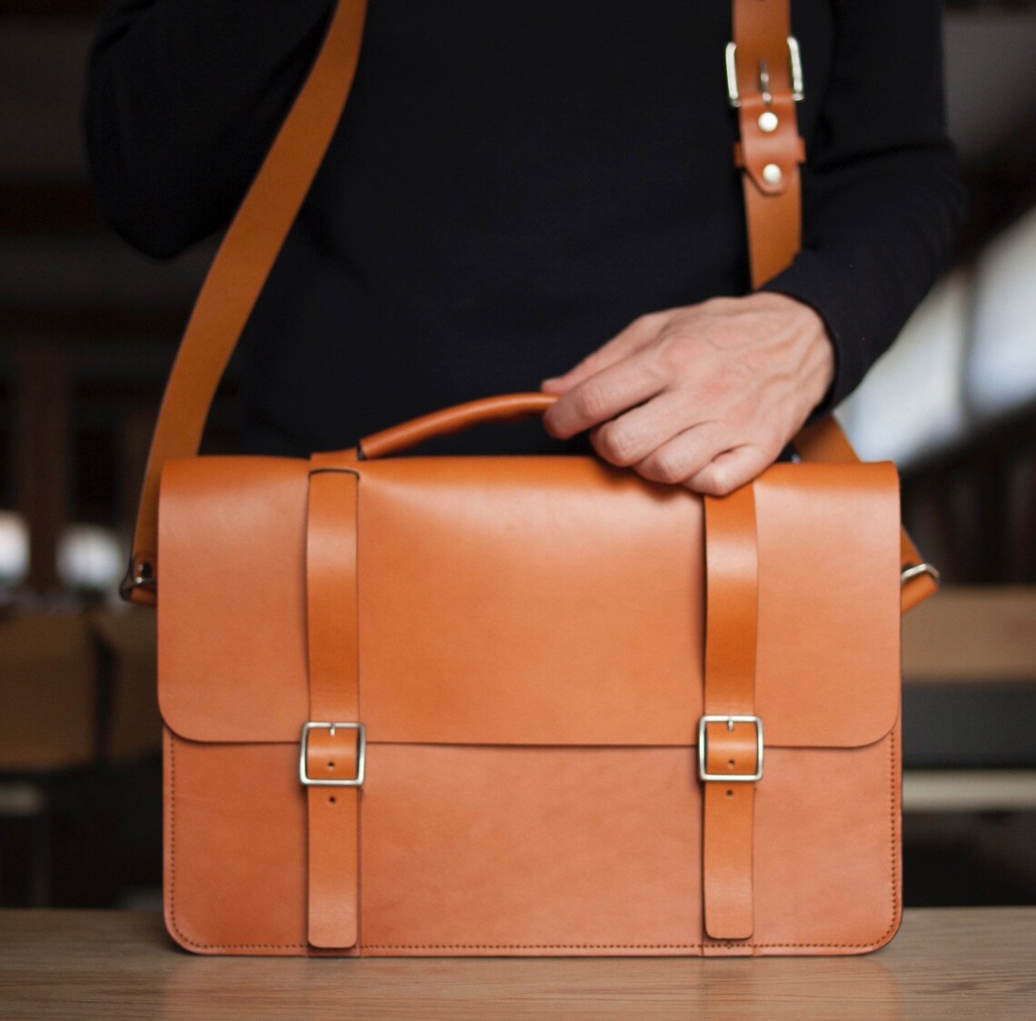 Classic Messenger Bag in English Tan Two Compartments - Etsy