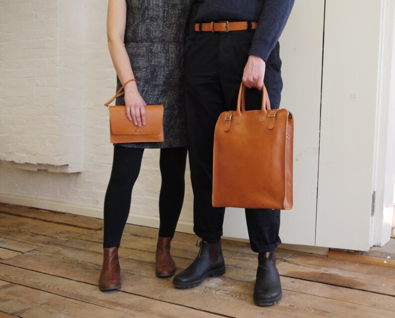 Tote With Removable Pouch English Tan Vegetable Tanned - Etsy