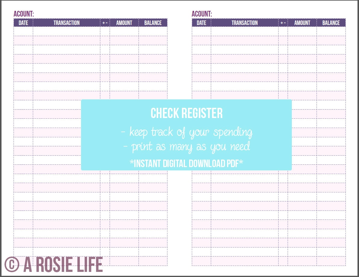 Purple Register Insert - DIY Instant Digital Download PDF 5.5 X 8.5 ...