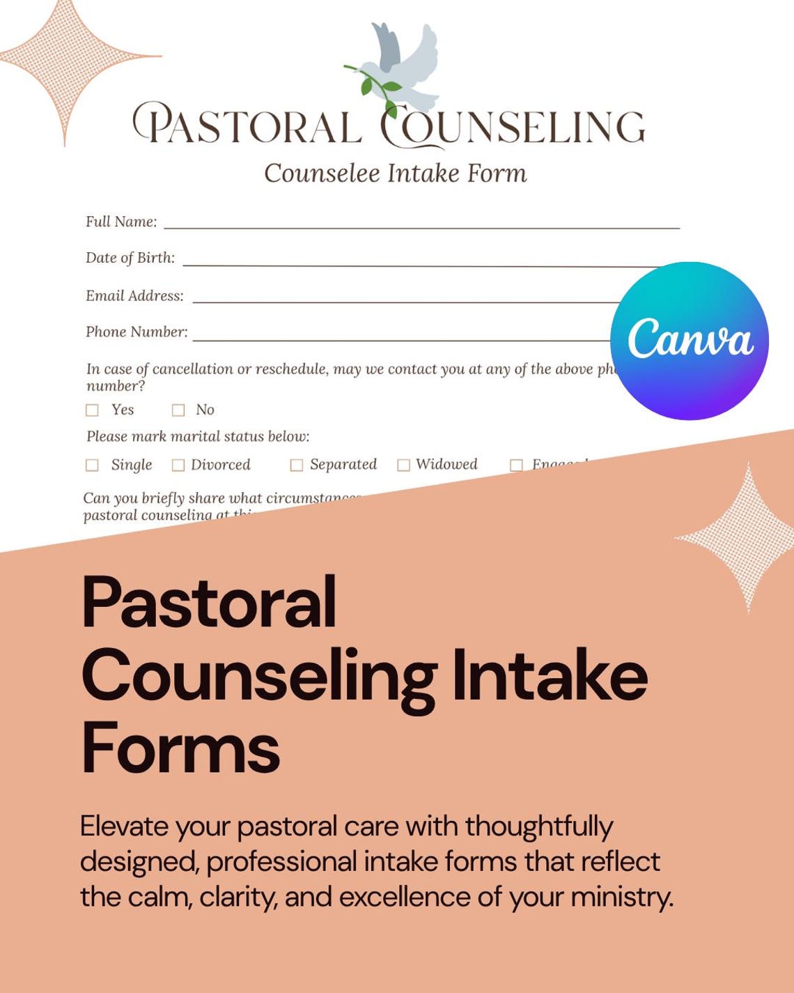 Pastoral Counseling Intake Form - Printable PDF and Editable Canva Link ...