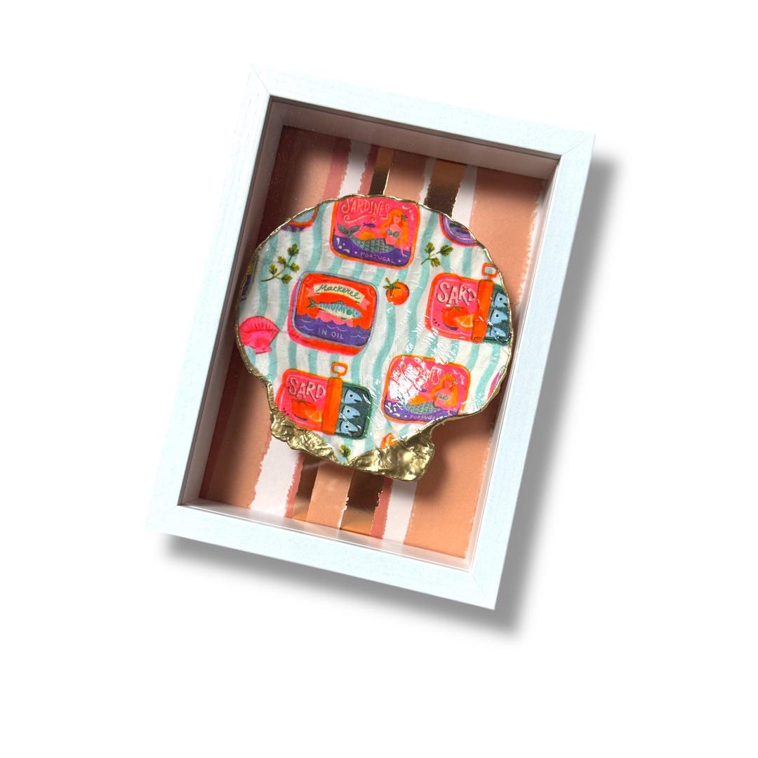 Scallop Shell Shadow Box: Sardine Tin Design, Nautical Coastal Decor ...