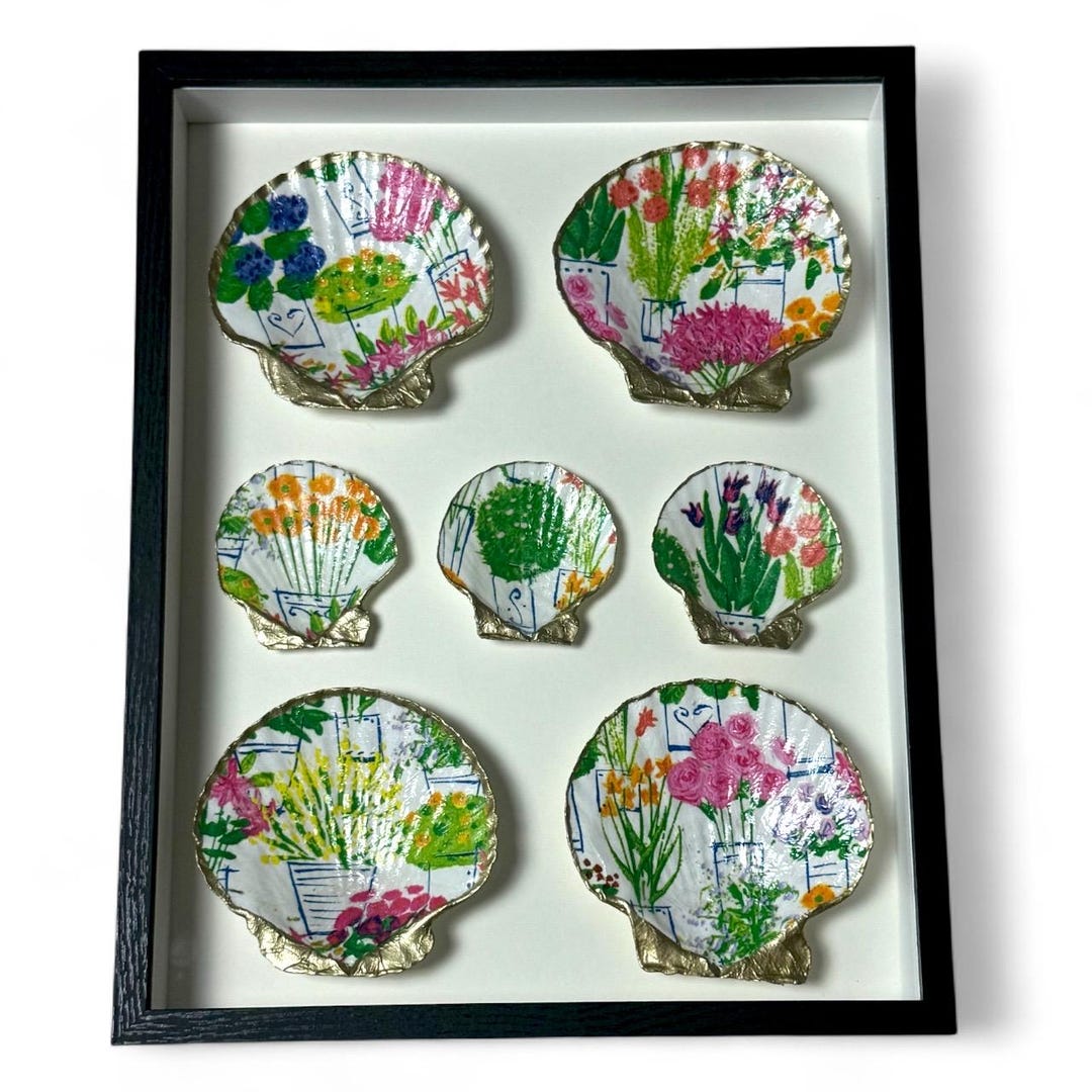 Floral Decoupage Scallop Shell Shadow Box: Coastal Cottage Wall Art - Etsy