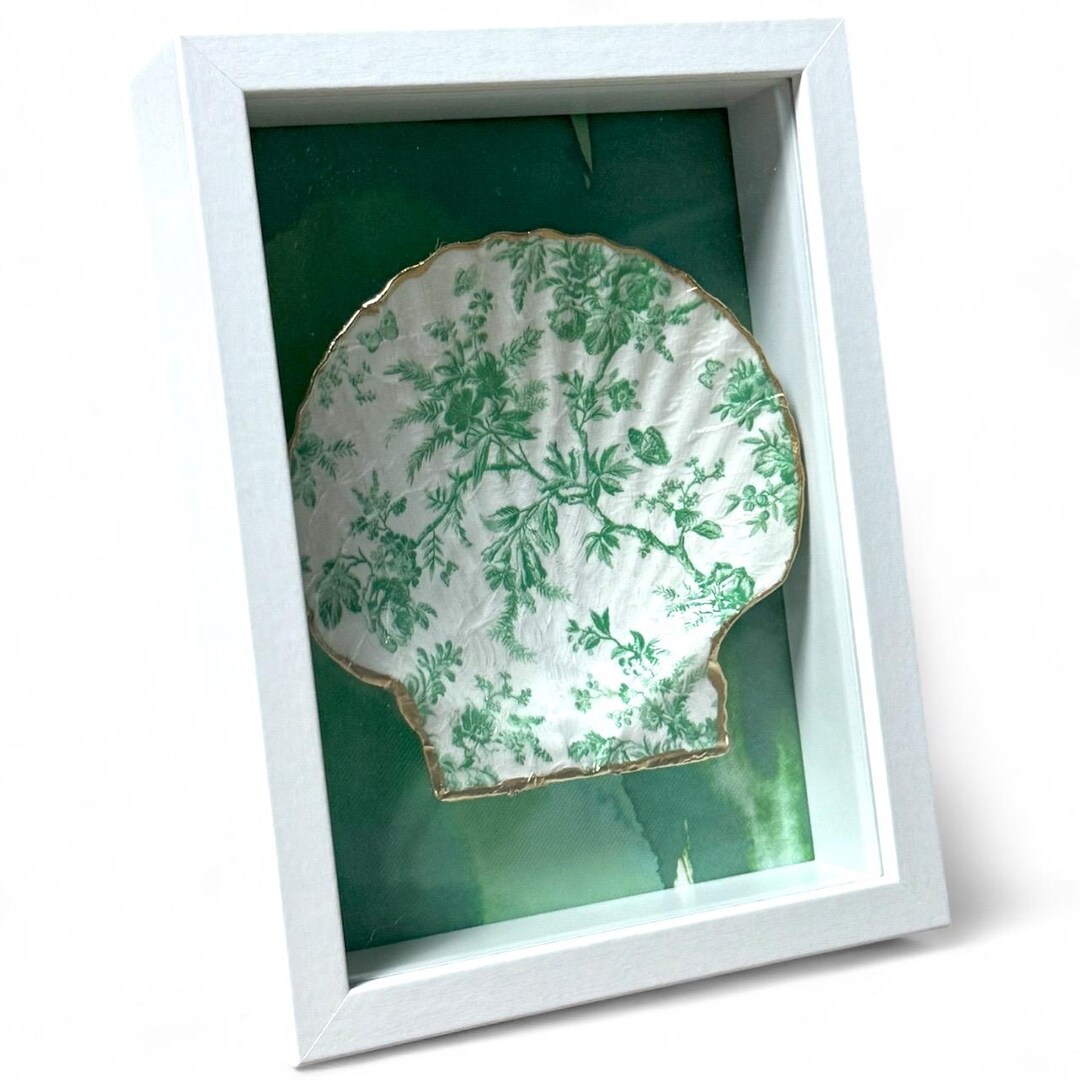 Botanical Decoupage Scallop Shell Shadow Box: Coastal Cottage Wall Art ...