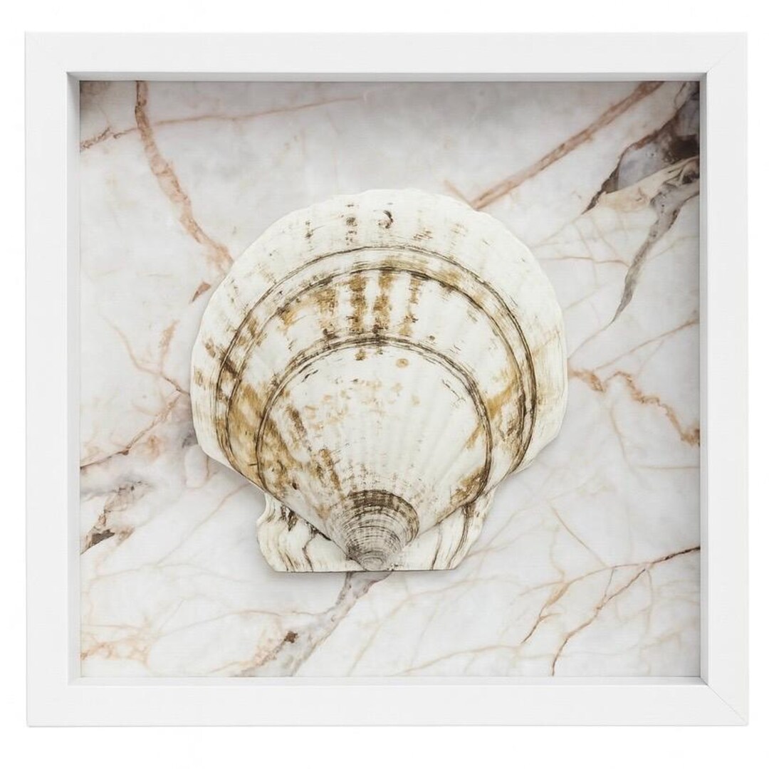 Rustic Scallop Shell Shadow Box Art – 8x8 Coastal Wall Table Decor ...