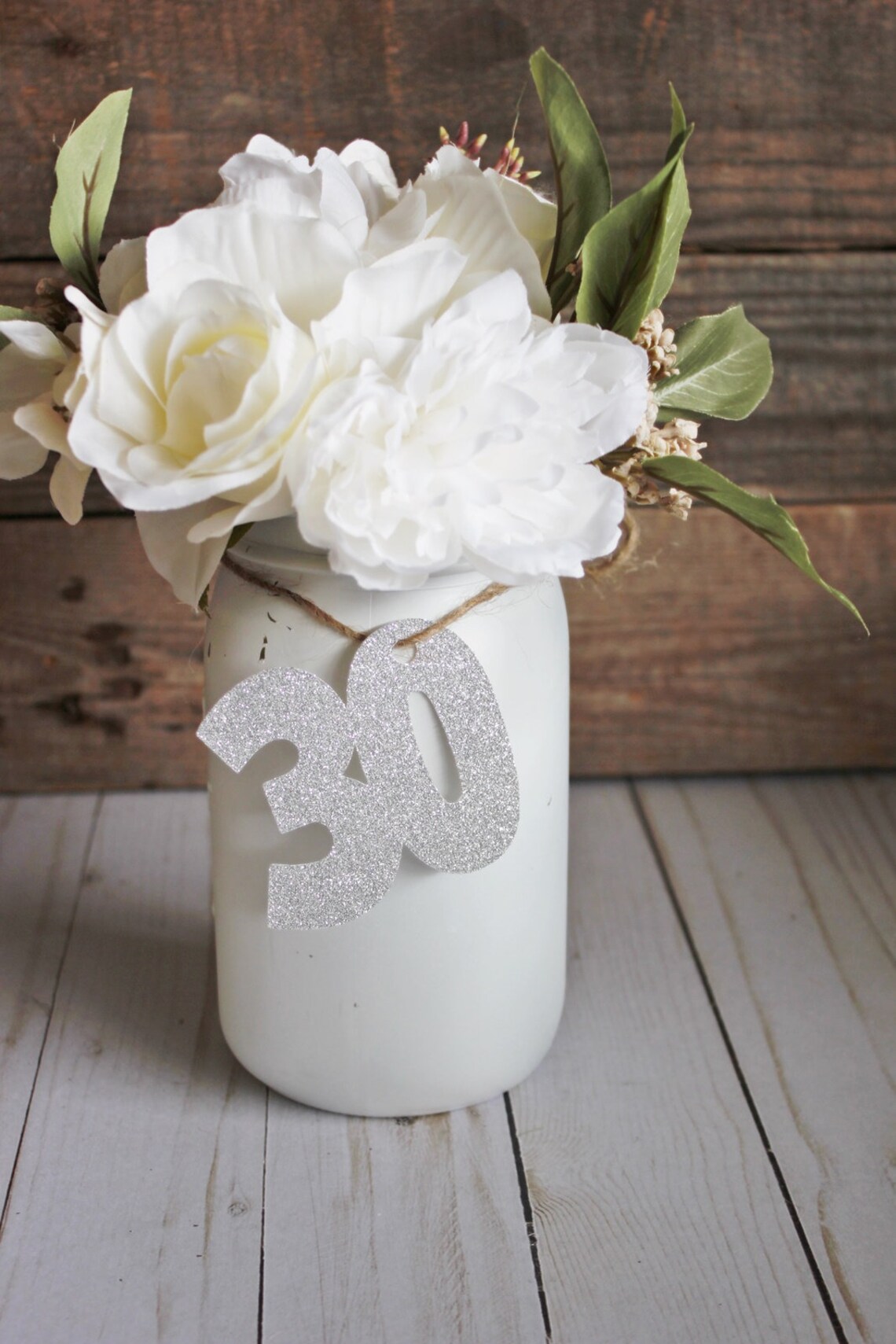 30th Birthday Decorations / Rustic 30th Mason Jar Centerpiece / Glitter ...