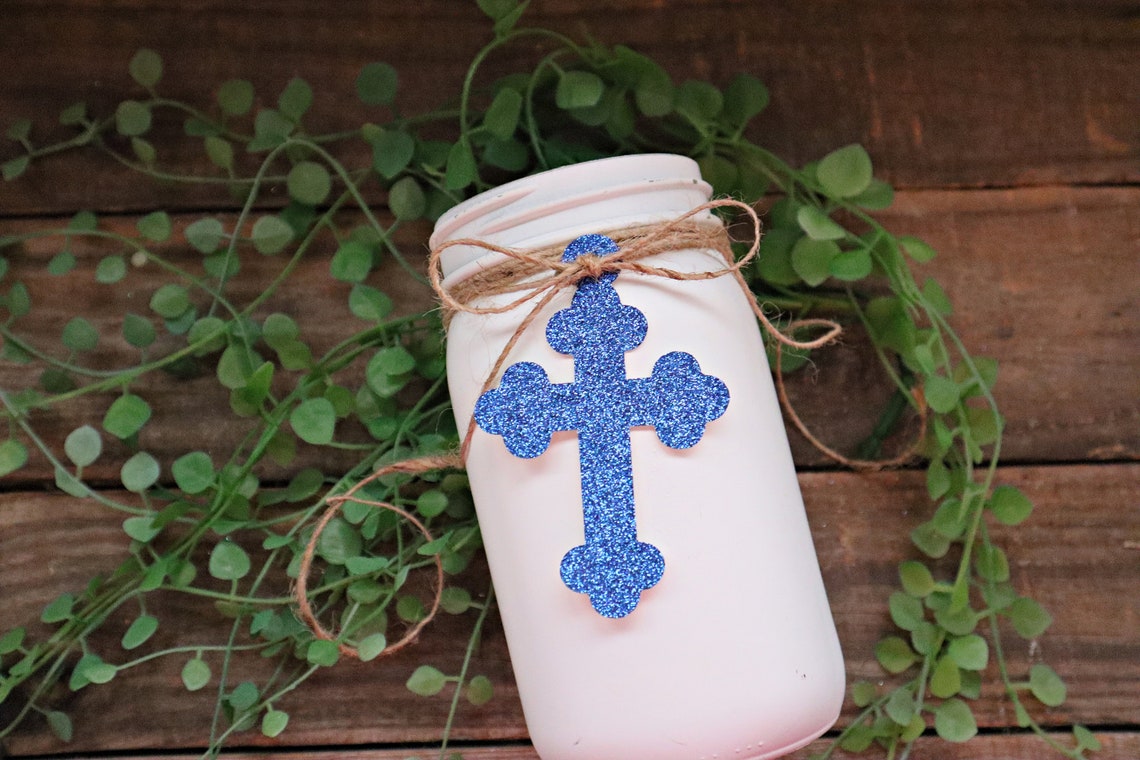Baptism Centerpiece Cross / Christening Decor / Rustic Mason - Etsy
