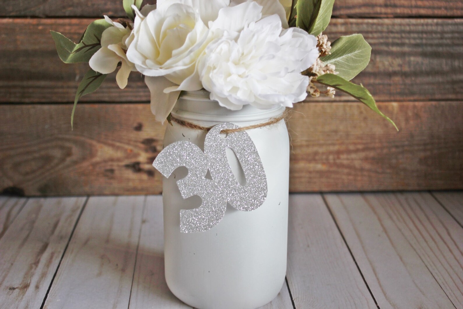 30th Birthday Decorations / Rustic 30th Mason Jar Centerpiece / Glitter ...