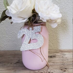 25th Birthday Decorations / Number 25 Mason Jar Centerpiece / 25 Decor ...