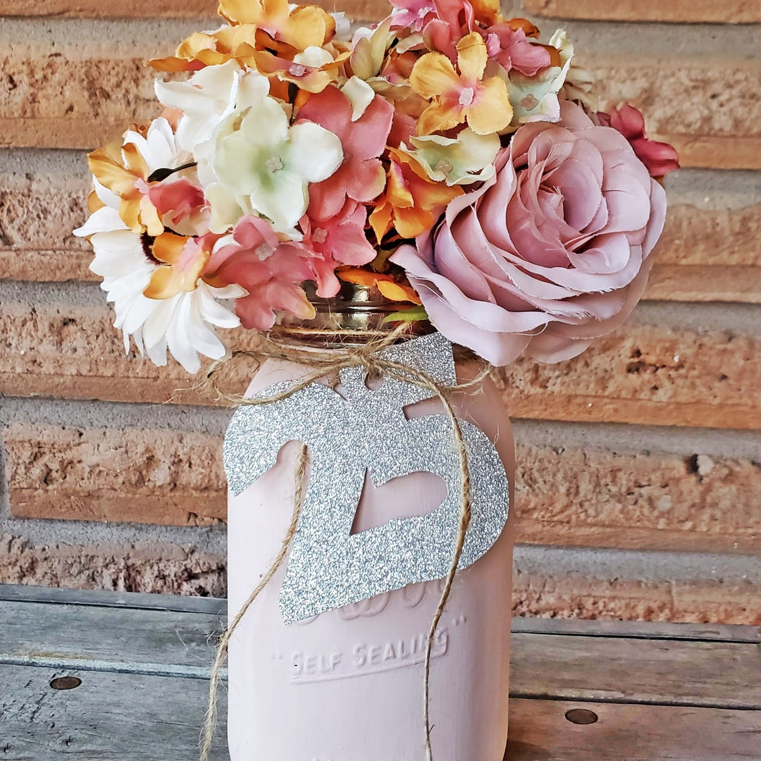25th Birthday Decorations / Number 25 Mason Jar Centerpiece / 25 Decor ...