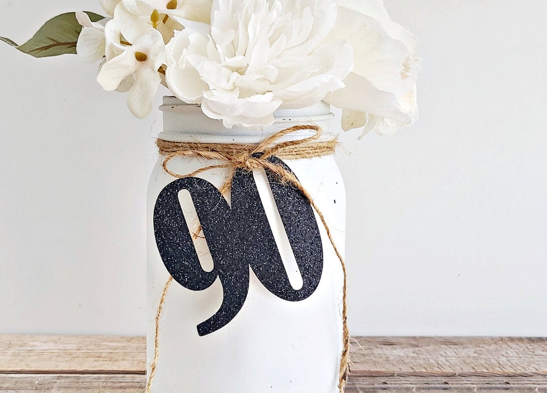 90th Birthday Decorations / Number 90 Mason Jar Centerpiece / 90 Decor ...