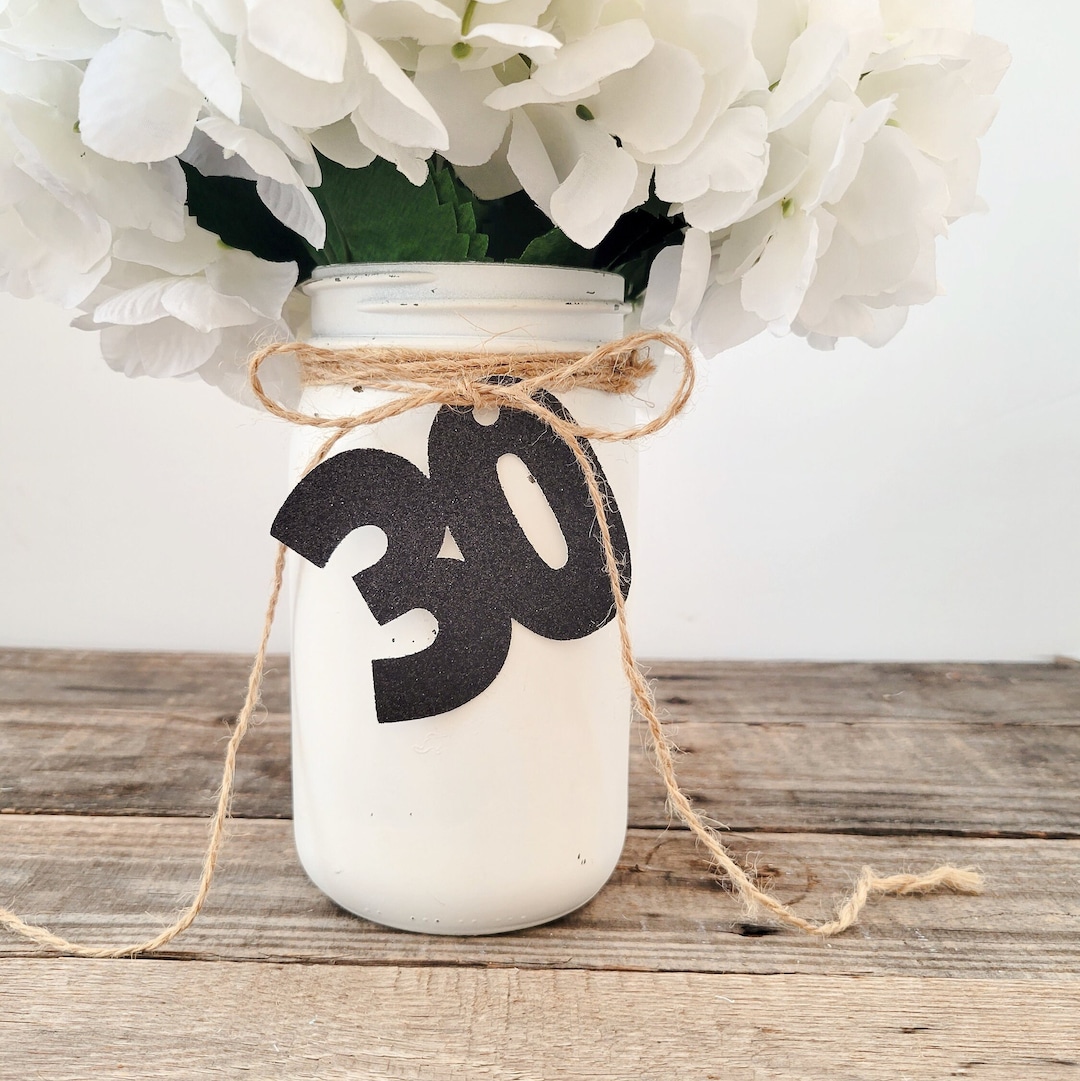 30th Birthday Decorations / Rustic 30th Mason Jar Centerpiece / Glitter ...