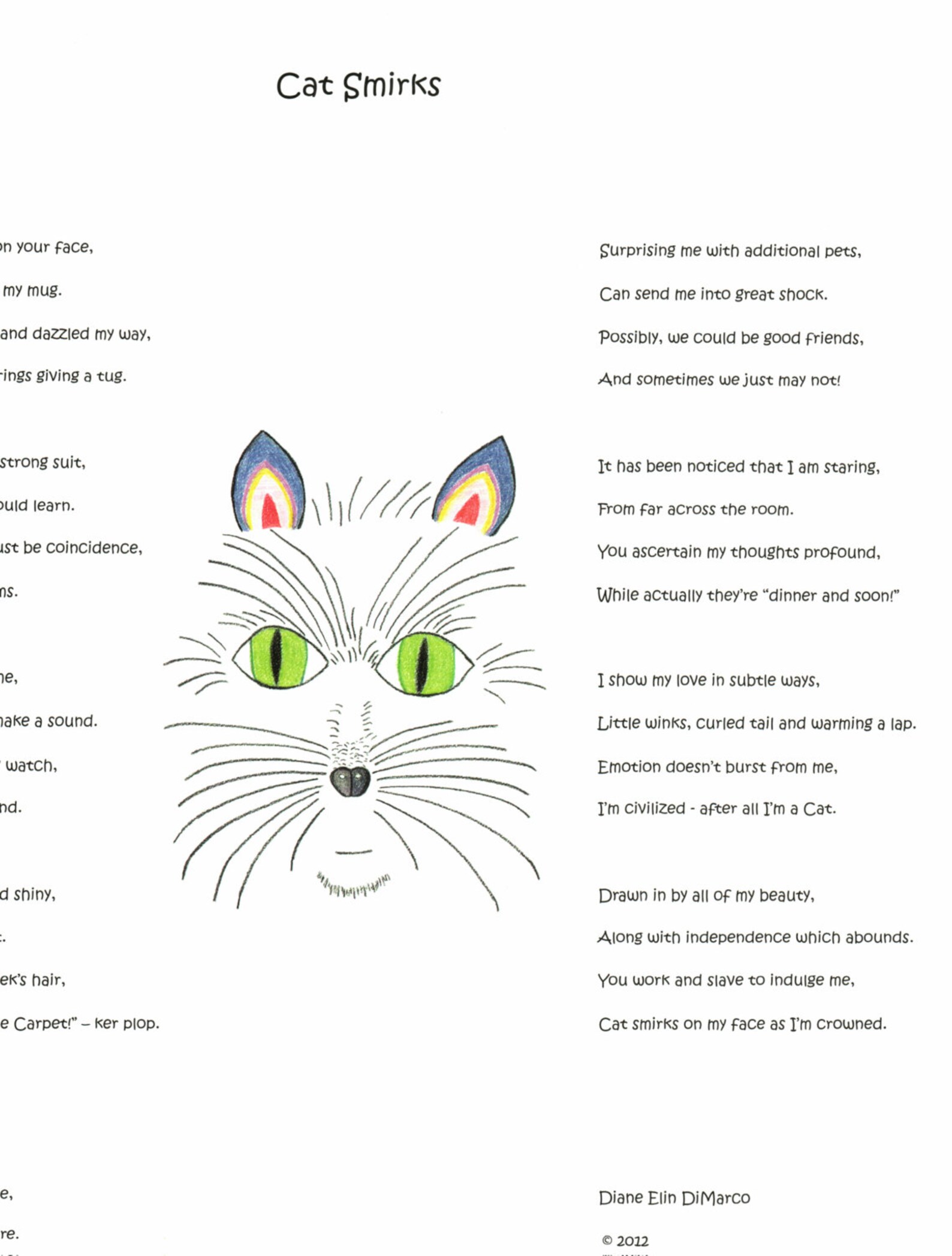 Cat Smirks Poem, 11 X 14, With Original Watercolor Illustration of a ...