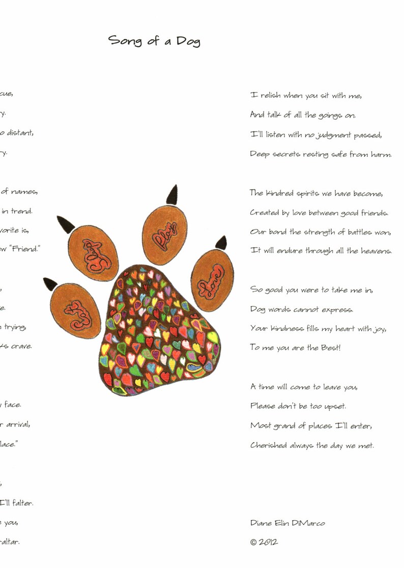 Song of A Dog Poem, 11 X 14, With Original Watercolor Illustration of a ...