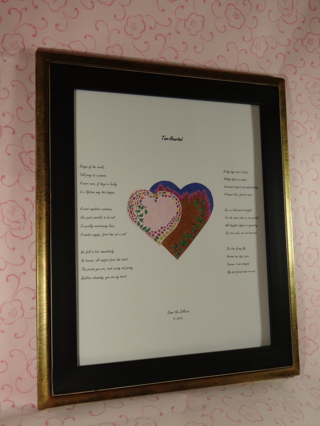 Two-hearted Poem, 11 X 14, With Original Watercolor Illustration of Two ...