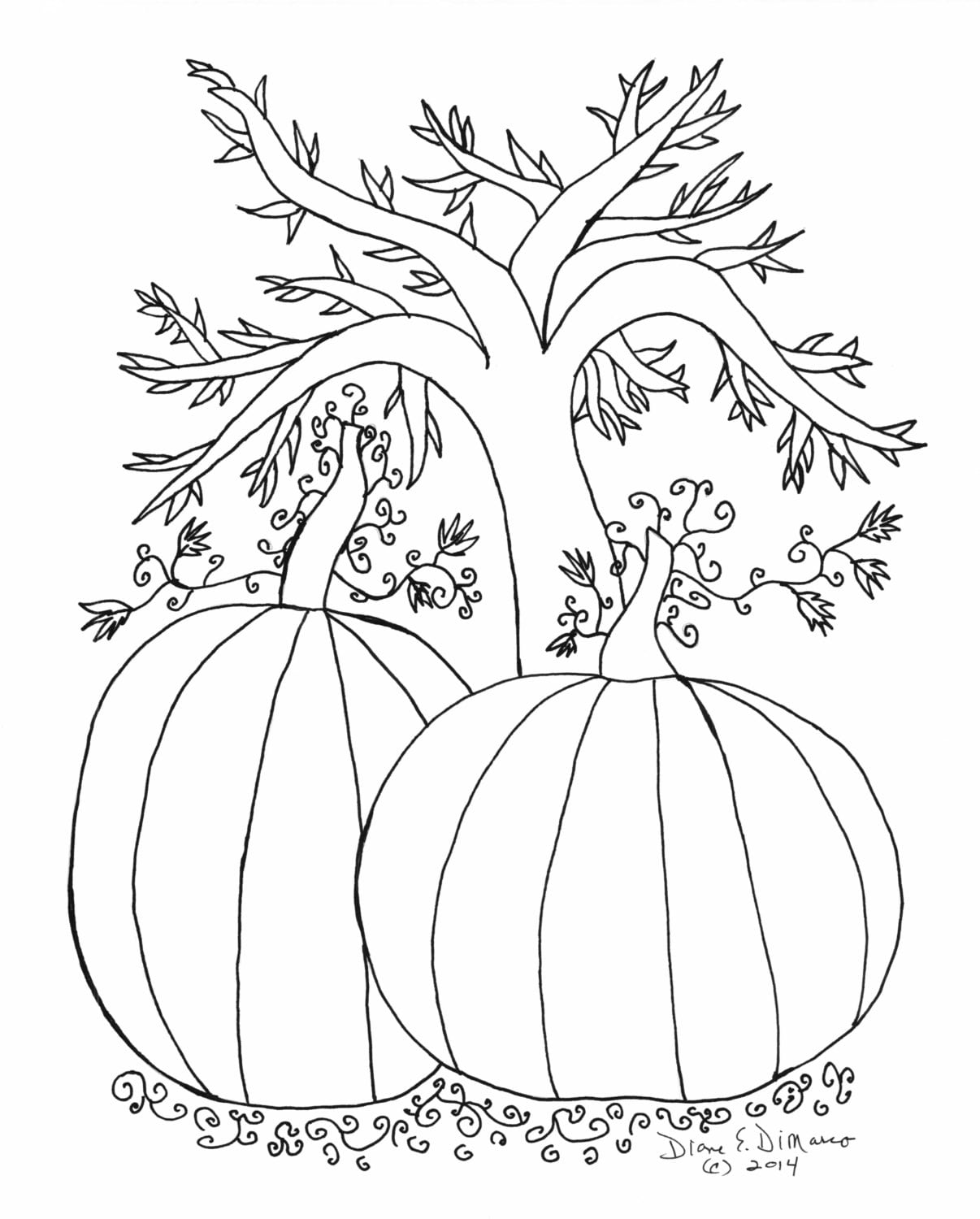 Fall Pumpkins Coloring Book Page, JPG Download, 8-1/2 X 11 Prints Out ...
