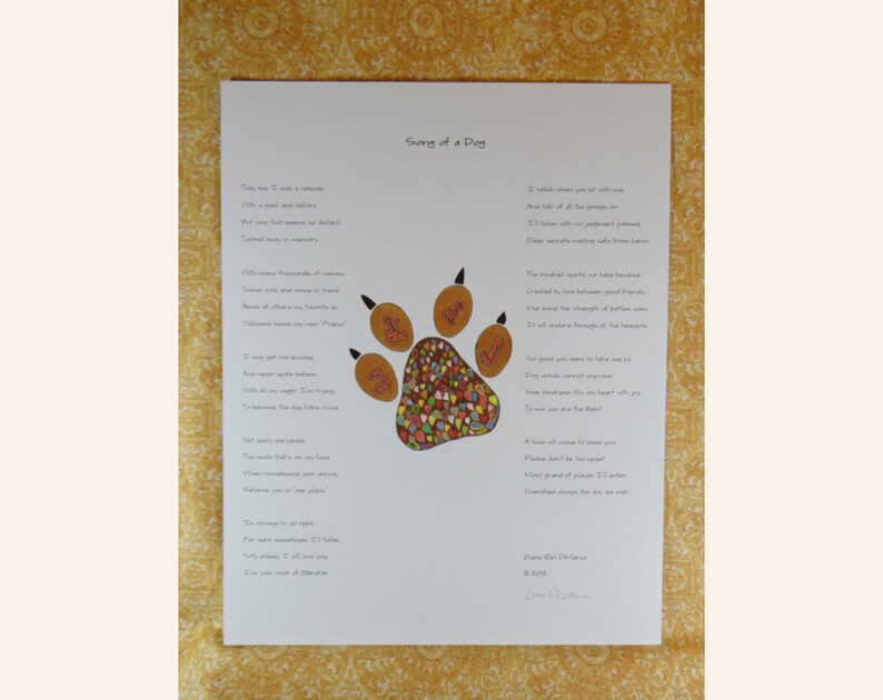 Song of A Dog Poem, 11 X 14, With Original Watercolor Illustration of a ...
