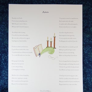 Actors Poem, 11 X 14, With Original Watercolor Illustration of a Green ...
