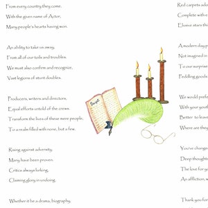 Actors Poem, 11 X 14, With Original Watercolor Illustration of a Green ...