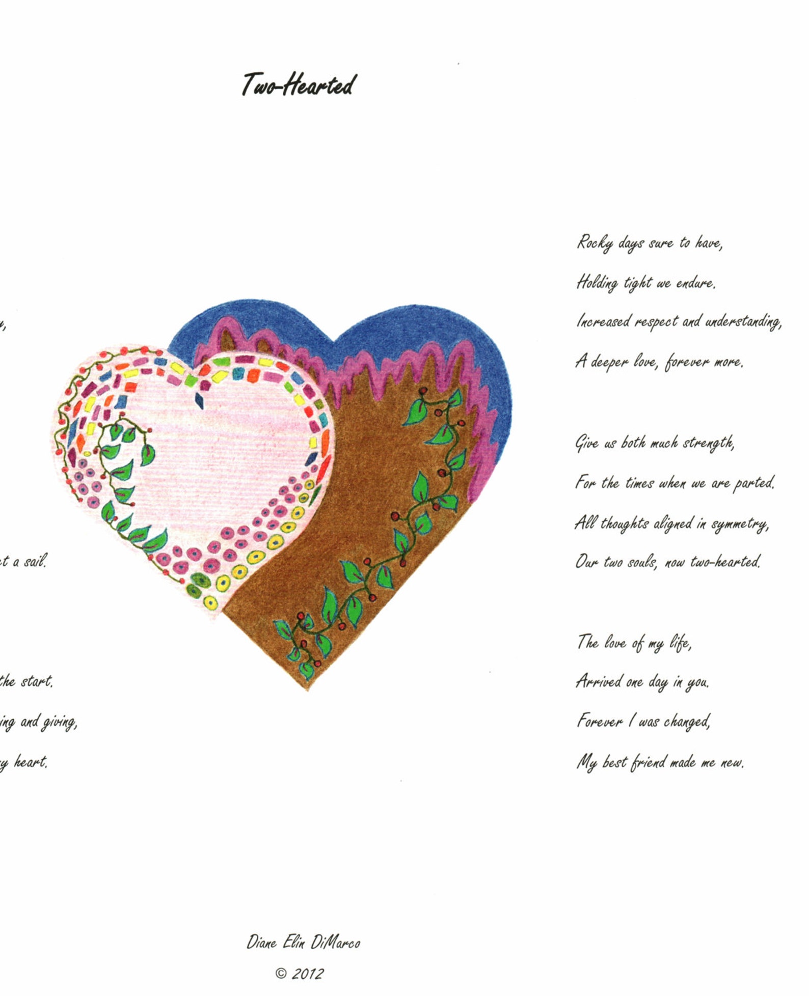 Two-hearted Poem, 11 X 14, With Original Watercolor Illustration of Two ...