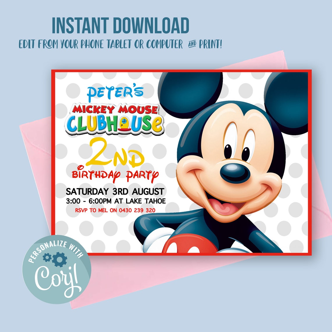 Kids Birthday Invitation Mickey Mouse Clubhouse EDITABLE Kids Birthday ...