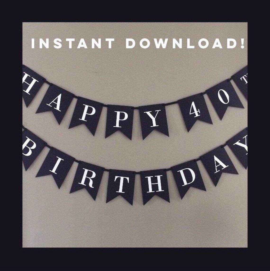 Printable 40th Birthday Banner- Digital Download, Black and White ...