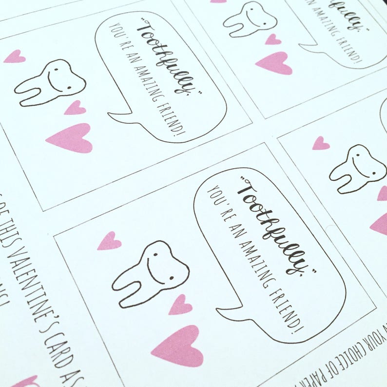 Printable Dental Valentine, Dental Kid's Valentine, Dental Valentine's ...