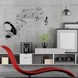 Music is Life Wall Sticker - Note Quote Gift Decor Art Vinyl Decal - Dj ...