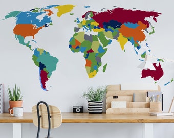 Large World Map Wall Decal Sticker for Bedroom Playroom Boys | Etsy