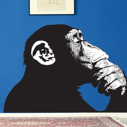 Banksy Wall Decal Thinking Monkey Art Sticker Dj Chimp the - Etsy